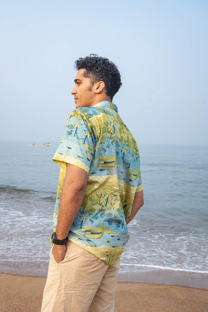 Goa Vacation Blue Green organic cotton shirt | Siesta o'Clock