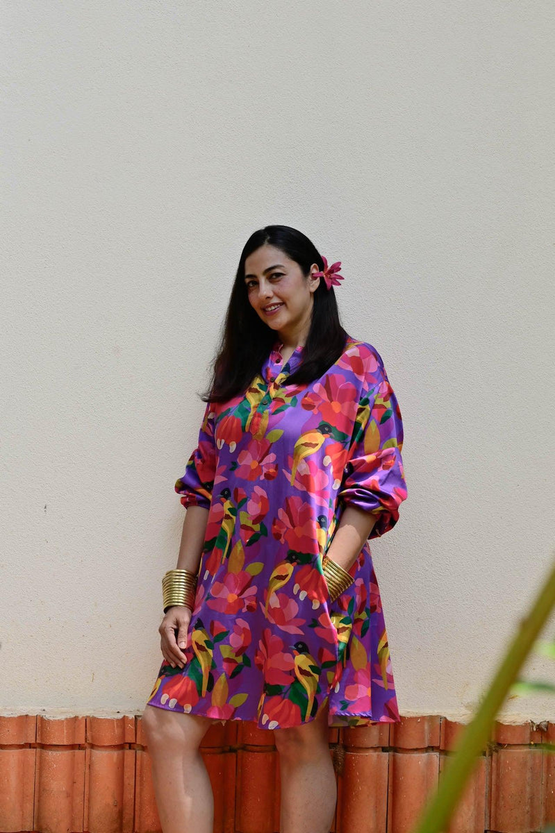 Goa Artist Edit Organic Cotton Shirt-Dress - Purple | Siesta o'Clock