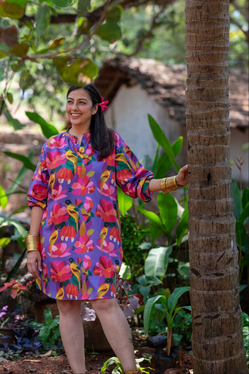 Goa Artist Edit Organic Cotton Shirt-Dress - Purple | Siesta o'Clock